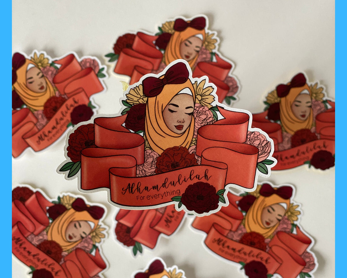 Stickers- Featuring a Hijabi and flowers - caption Alhamdulilah for Ev ...